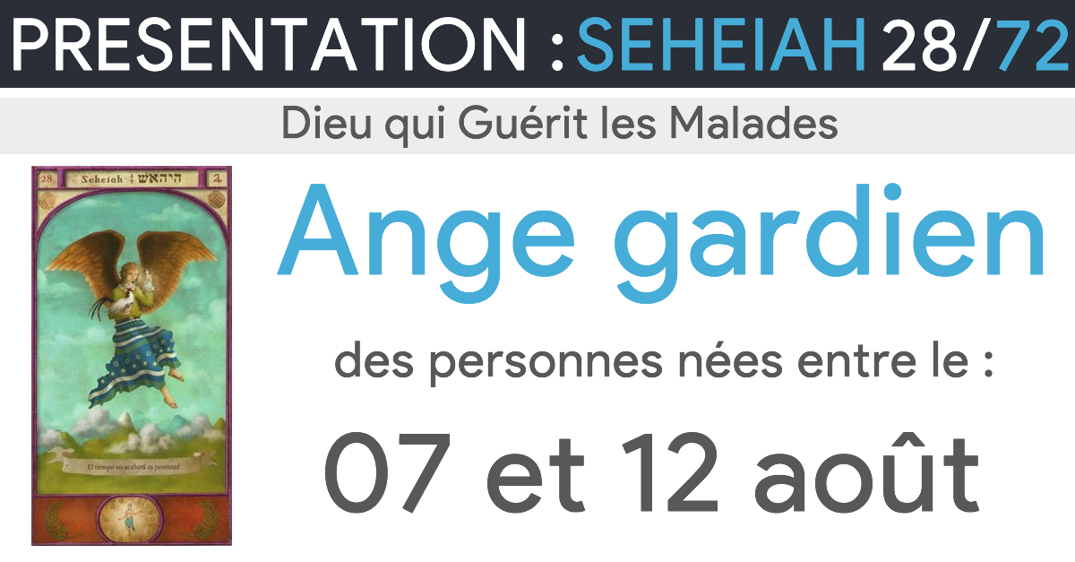 Ange Seheiah Gardien du 07 août au 12 août Présentation et Prière