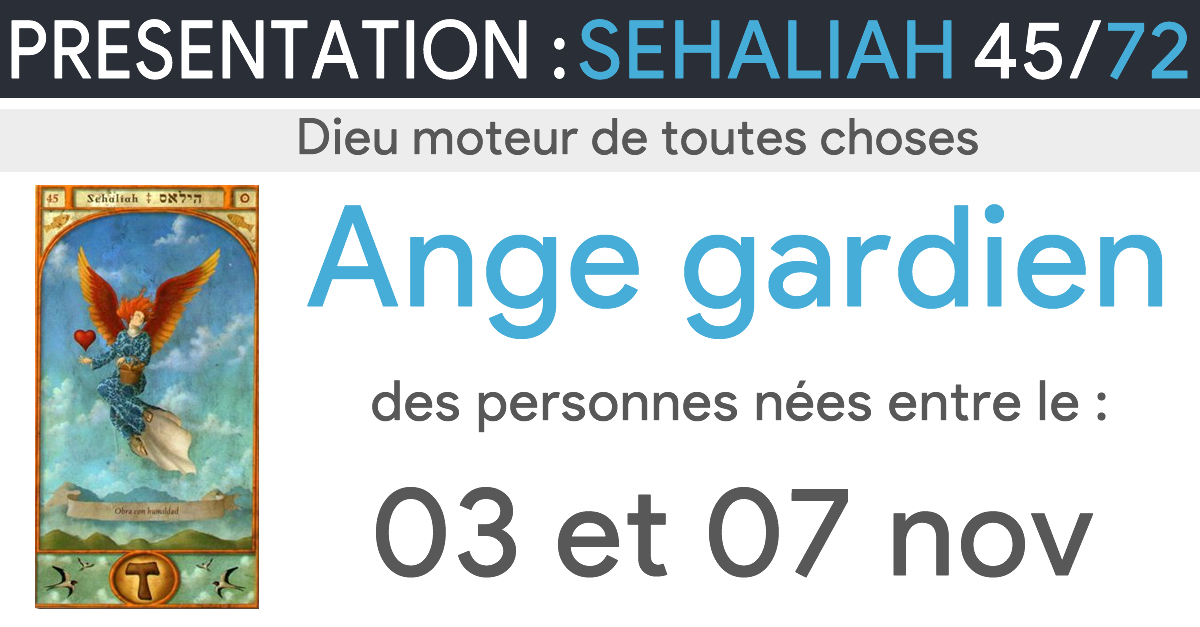 Ange Sehaliah Gardien du 03 nov au 07 nov Présentation et Prière